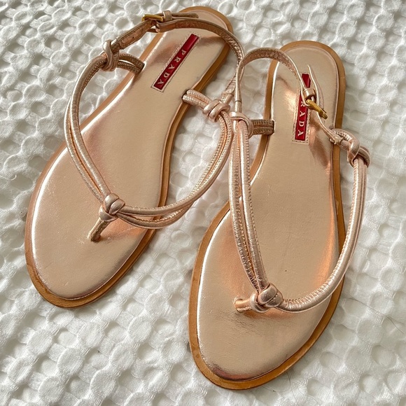Prada | Shoes | Prada Rose Gold Metallic Thong Sandal | Poshmark